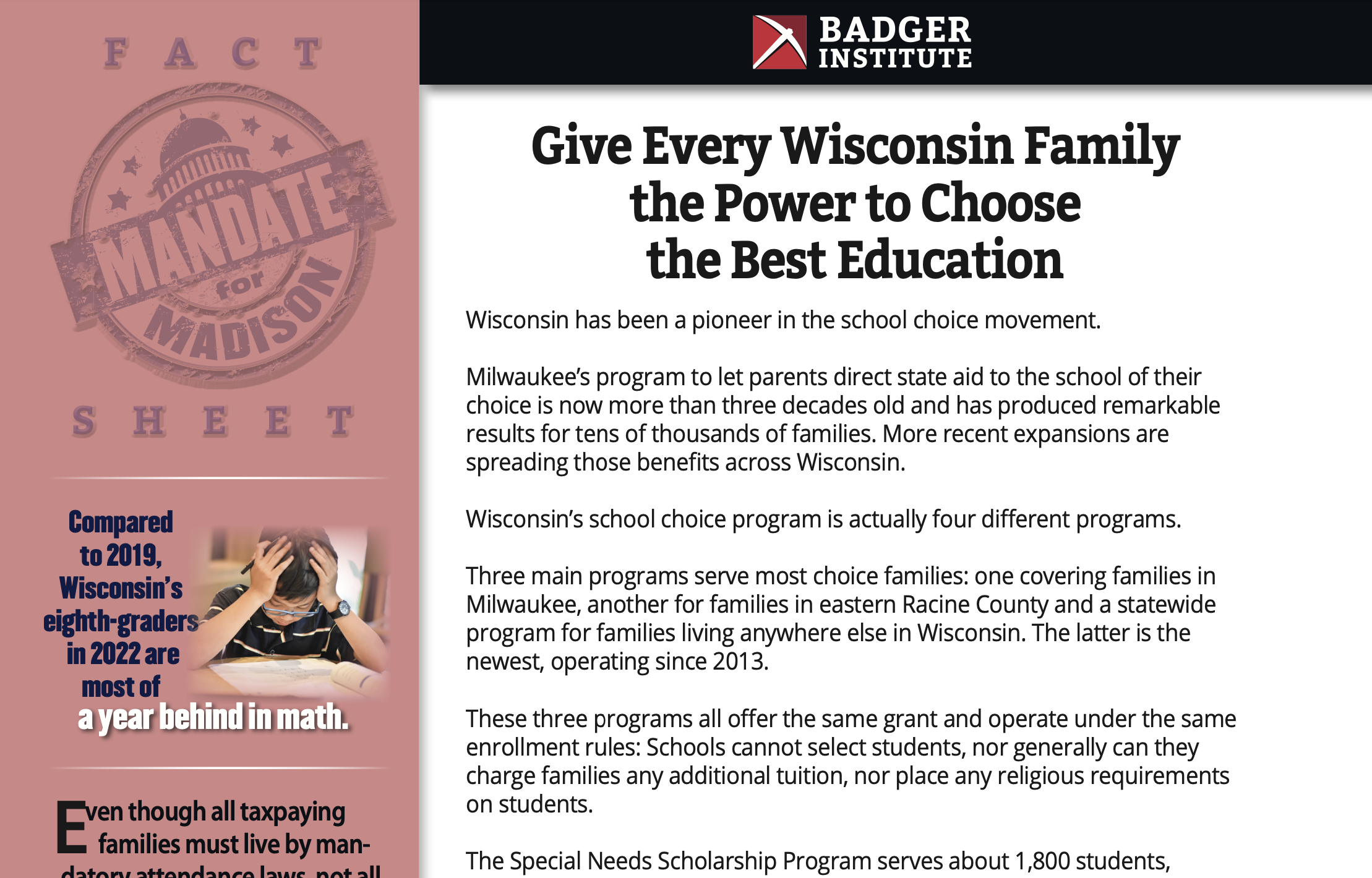 School Choice Fact Sheet - Badger Institute